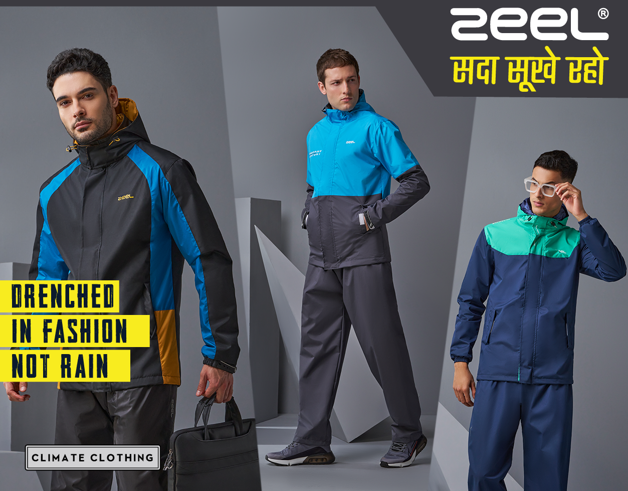 Zeel Sporty Olive & Blue Rainsuit - JS301