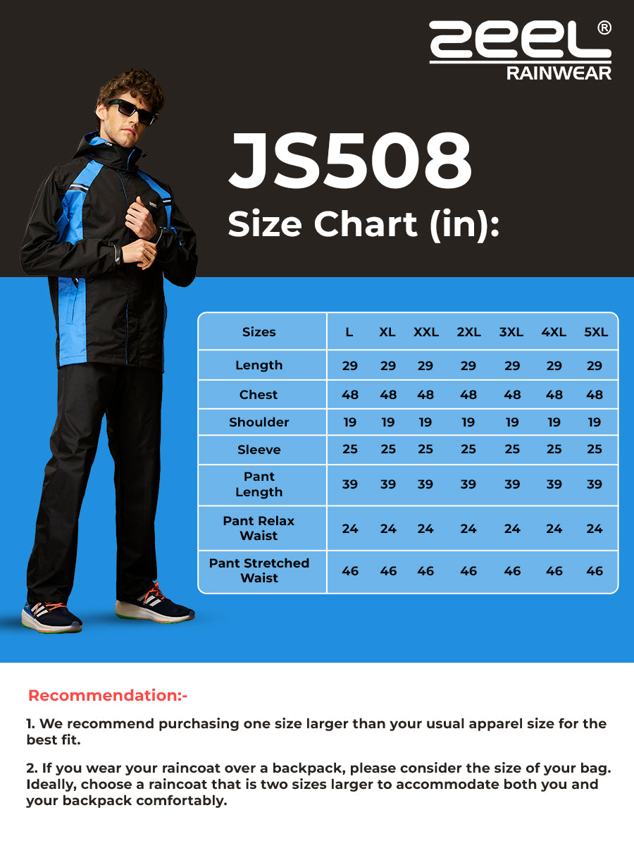Zeel Go Hike Black & Blue Rainsuit - JS508
