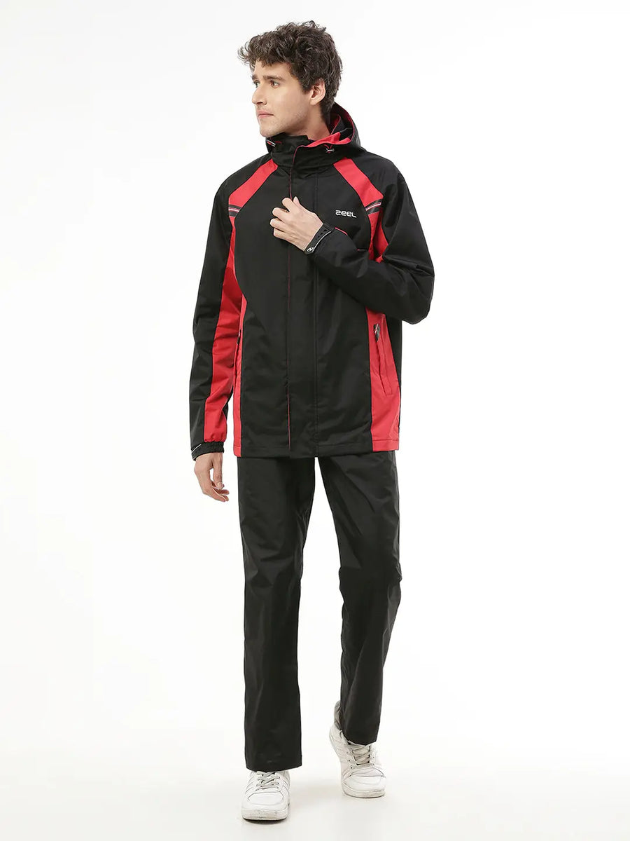 Zeel Go Hike Black & Red Rainsuit - JS508